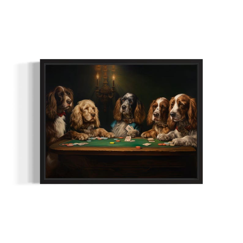 Cocker Spaniel Playing Cards Poster Art, Dog Poker Humor Wall Art, Pet ...