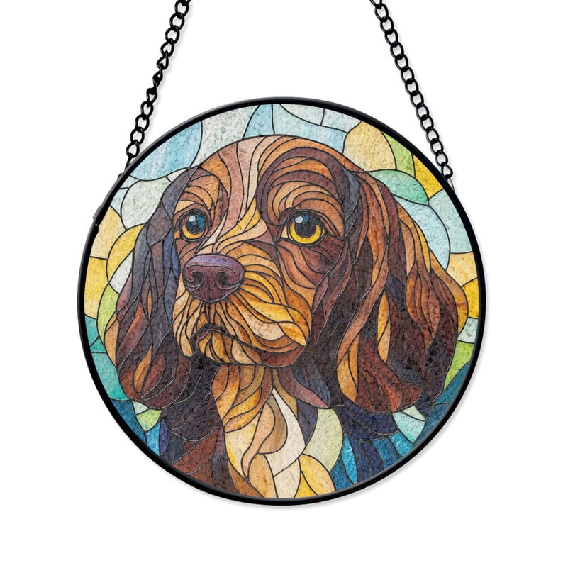 Cocker Spaniel Stained Glass Panel – Elegant Dog Art Decor with Warm ...