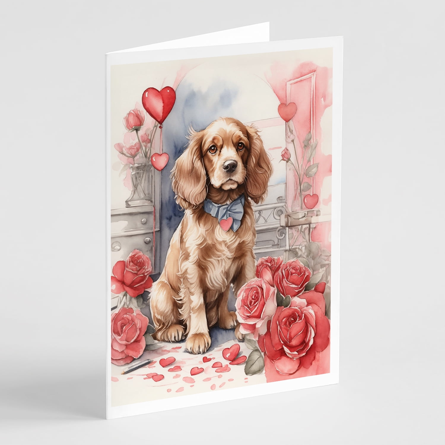 Cocker Spaniel Valentine Roses Greeting Cards Pack of 8 7 in x 5 in ...
