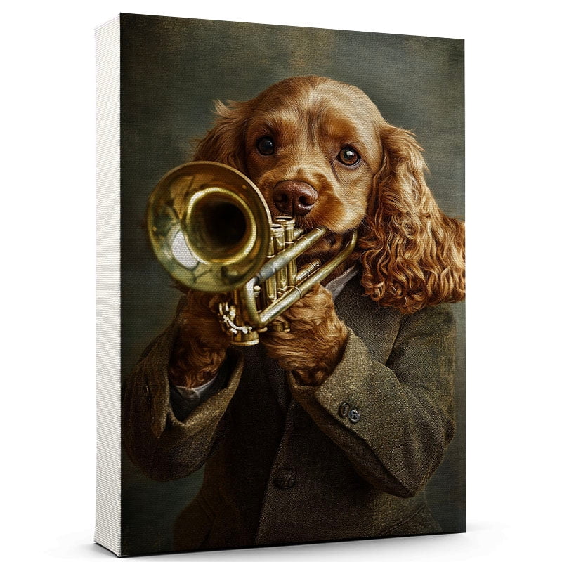 Cocker Spaniel Vintage Dog Trumpet Canvas – Artistic Music, Cocker ...