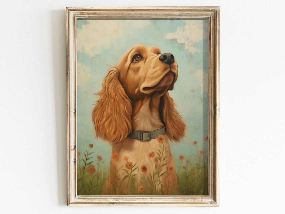 Cocker Spaniel Wall Art - Art - Vintage Dog Portrait Amidst Flowers ...