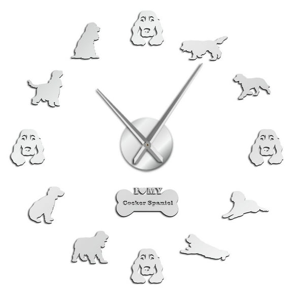 Cocker Spaniels Mirror Effect Wall Stickers Watch Large DIY Wall Clock ...