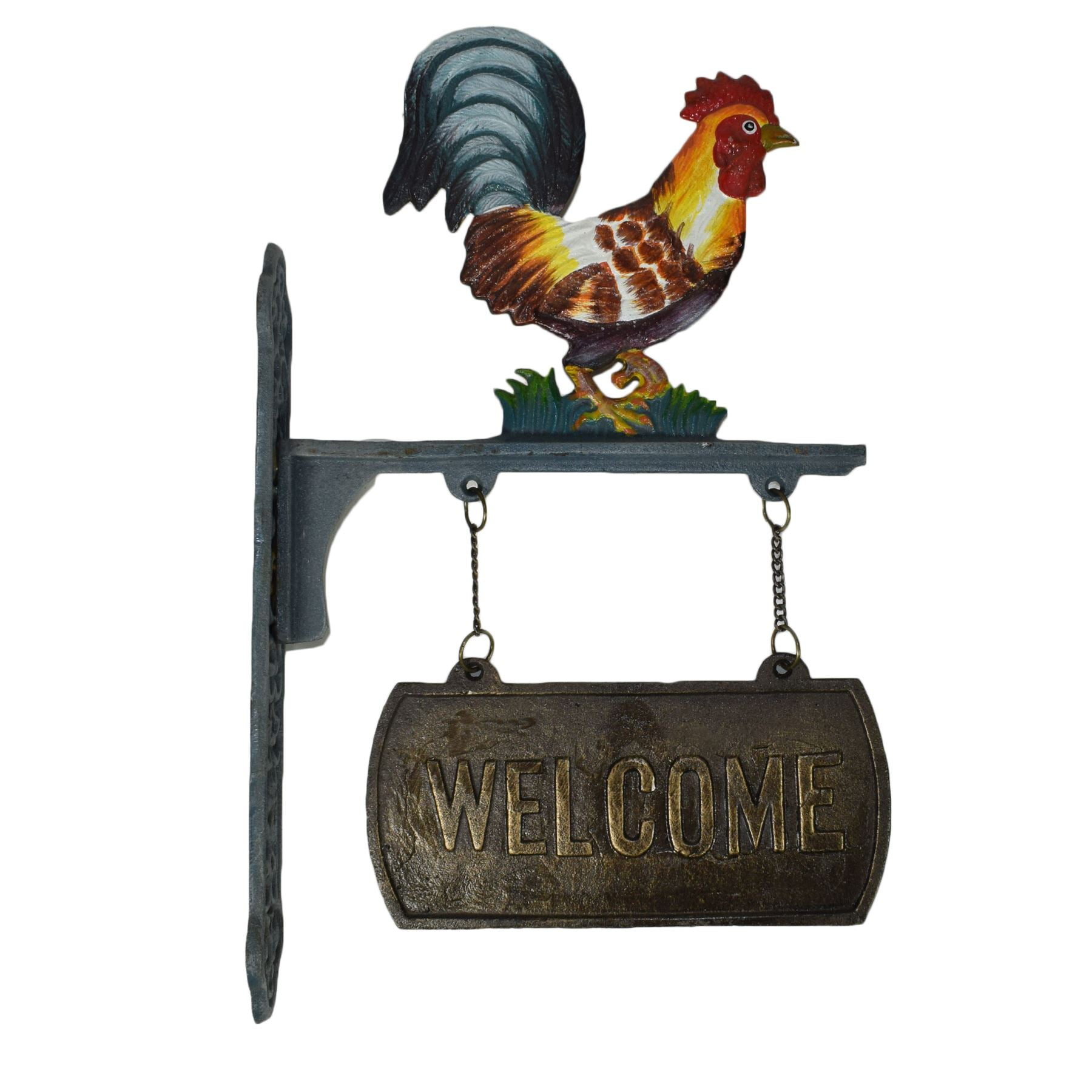 Cockerel Rooster Chicken Welcome Cast Iron Sign Door Wall Fence Gate ...