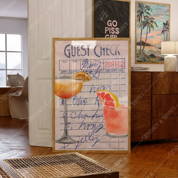 Cocktail Art Print, Vintage Guest Check Poster UNFRAMED PAPER POSTER ...