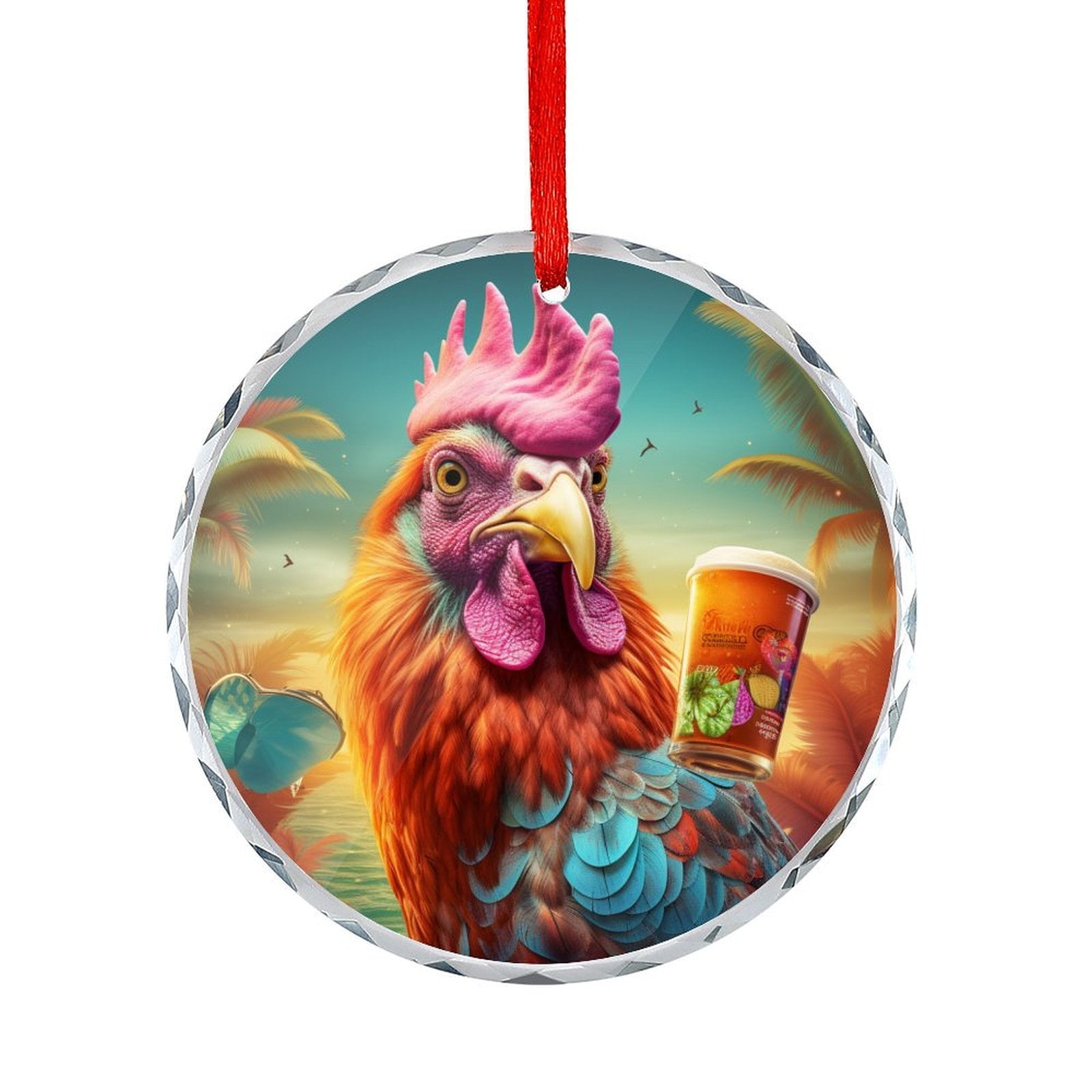 Cocktail Bar Funny Rooster Chicken Glass Christmas Ornament Farm Animal ...