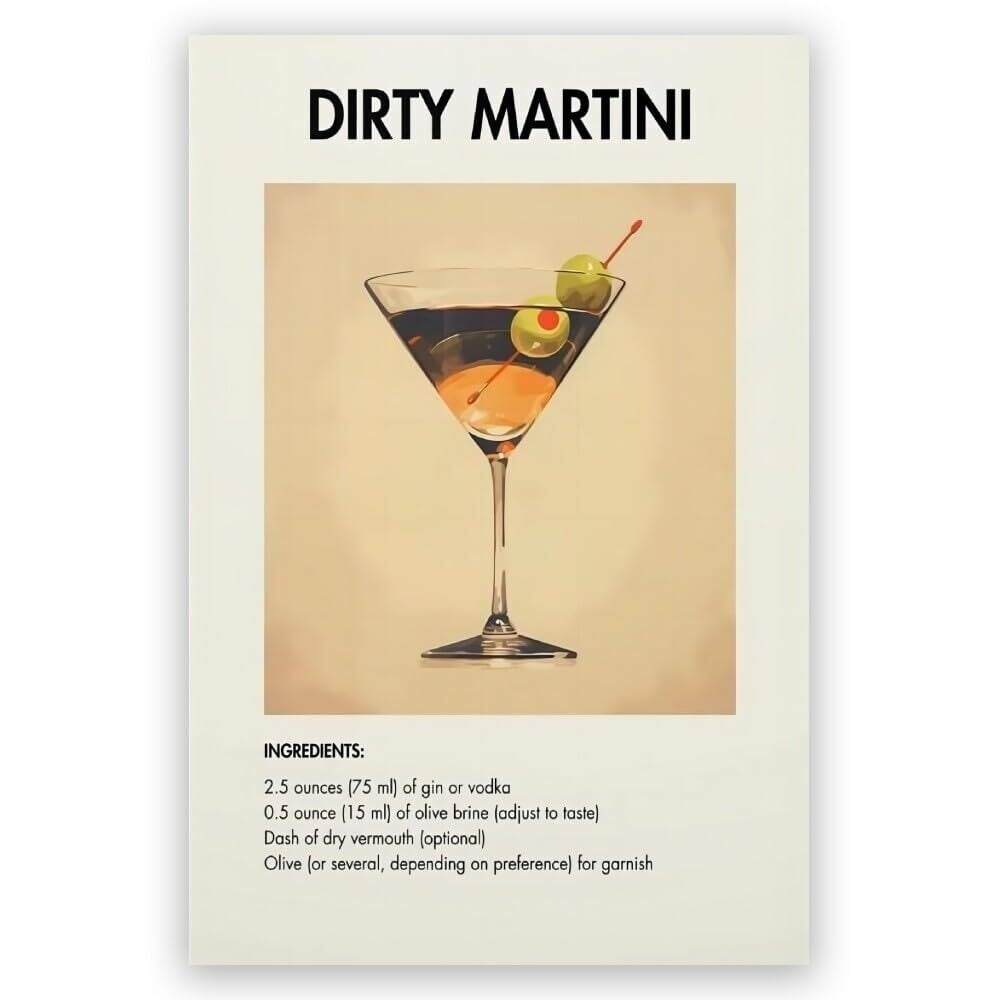 Cocktail Bar Wall Decor Vintage Dirty Martini Cocktail(4)Posters ...