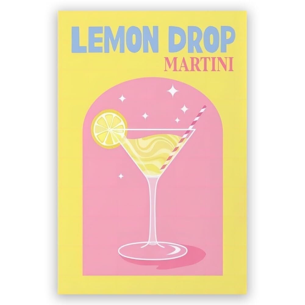 Cocktail Bar Wall Decor Vintage Lemon Drop Martini Cocktail Posters ...