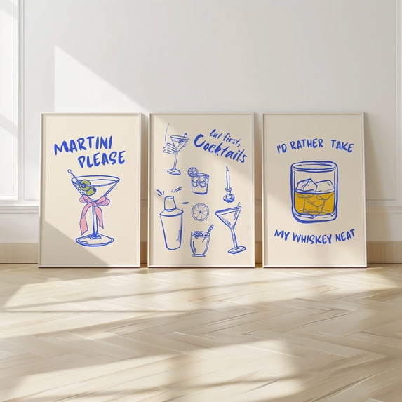 Cocktail Classic Cocktail Poster Minimalist Bar Cart Decor, Set 3 ...