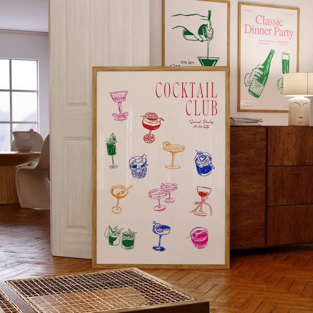 Cocktail Club Art Print: Trendy Bar Cart Decor UNFRAMED PAPER POSTER ...