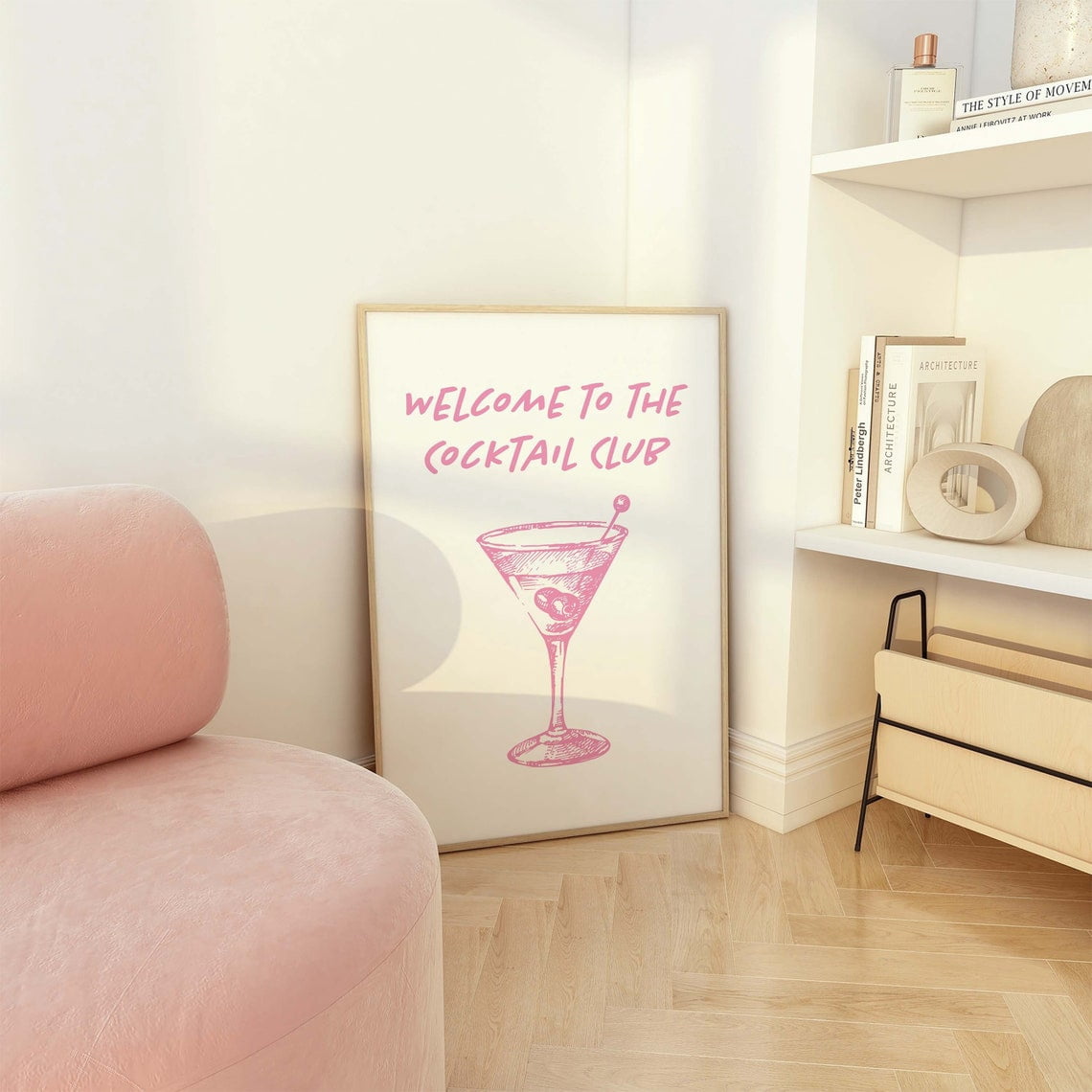 Cocktail Club Poster Cute Pink Bar Car Neutral Art Trendy Kitchen Wall ...