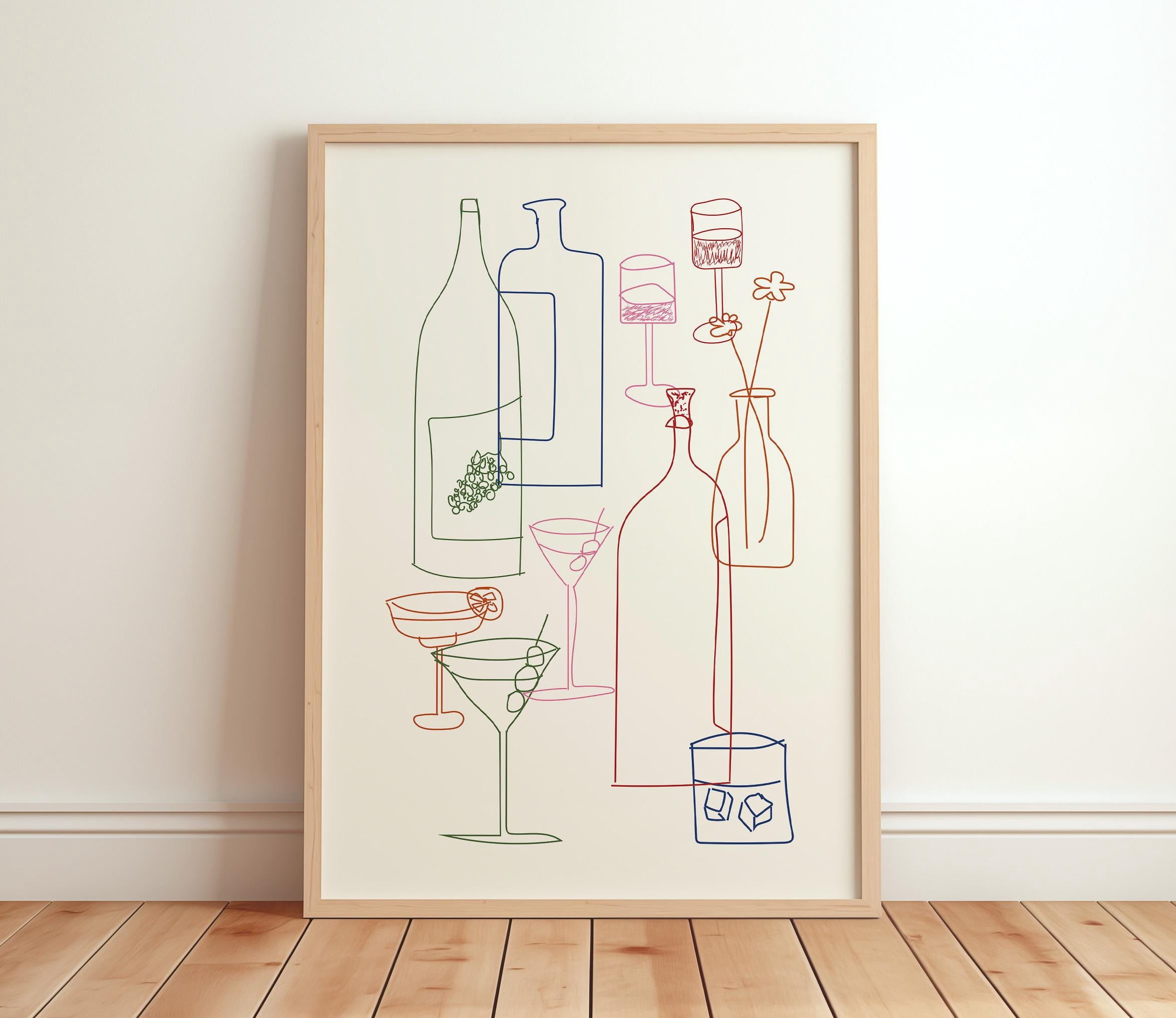 Cocktail Dinner Party Art Print, Hand Drawn Retro Cocktail Poster, Mid ...