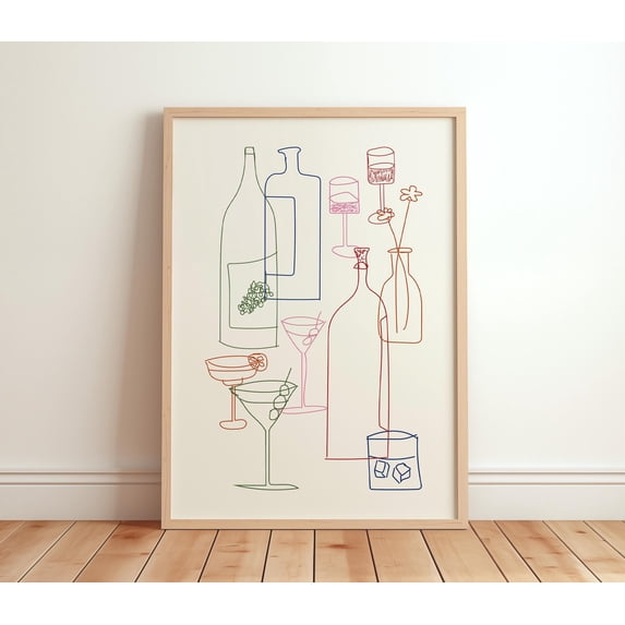 Cocktail Dinner Party Art Print, Hand Drawn Retro Cocktail Poster, Mid ...