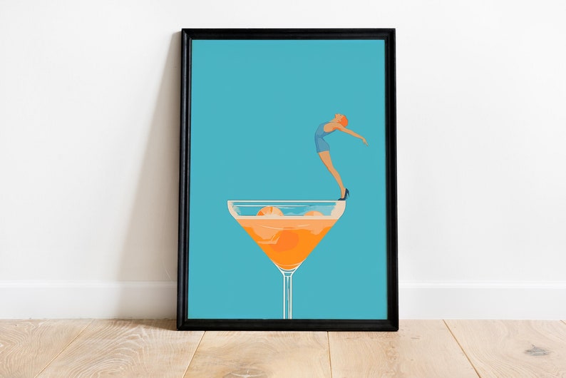 Cocktail Dive Woman, Retro Aperol Spritz, Vintage Bar Cart Alcohol ...