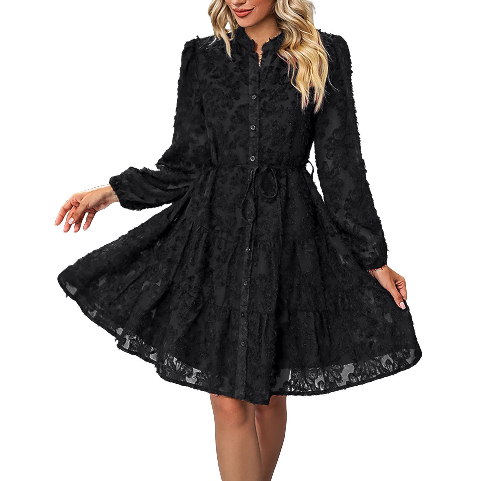 Cocktail Dresses For Women SevevnWomens Long Sleeve Mini Dress Casual A Line Flowy Loose ...