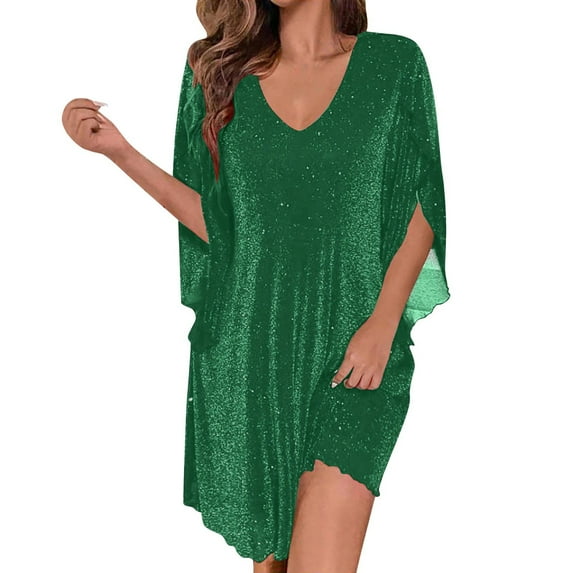 Cocktail Dresses for Women V Neck Flutter 3/4 Sleeve Sequin Sparkly ...