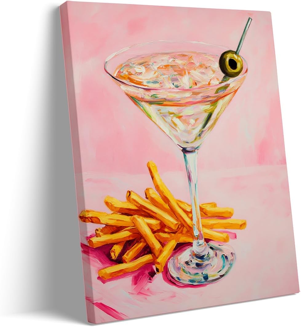 Cocktail and French Fries Wall Art – Retro Drink and Snack Poster for ...