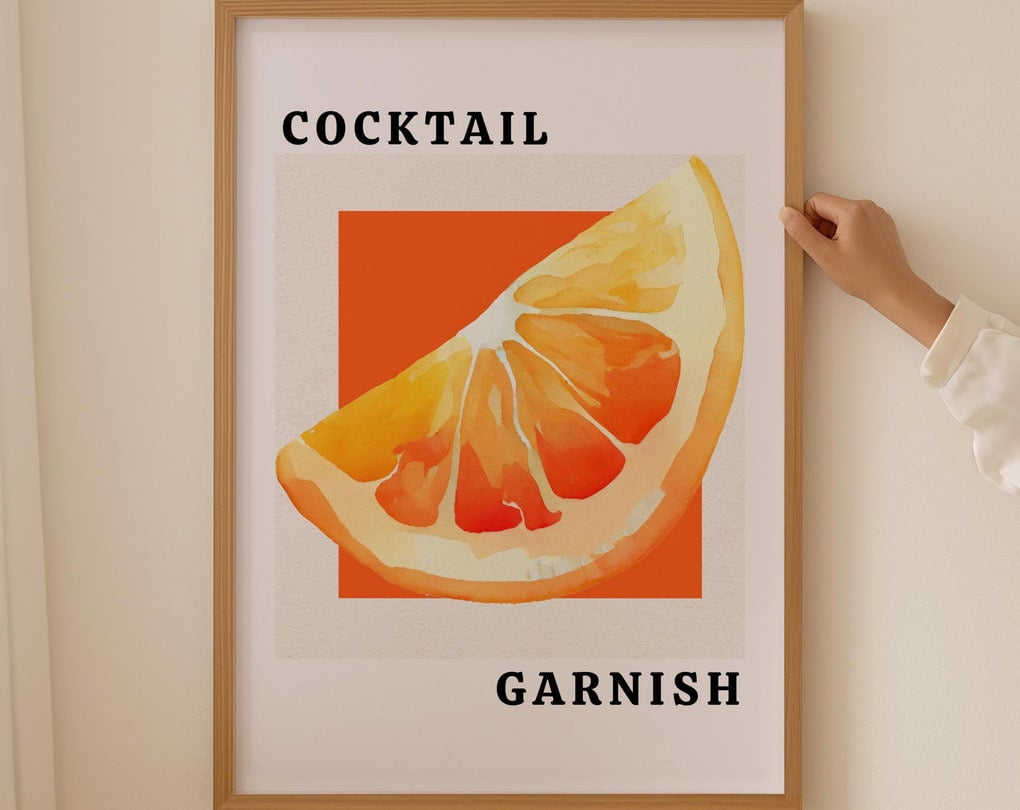 Cocktail Garnish Orange Wall Art, Orange Slice Print Retro Poster, Bar ...