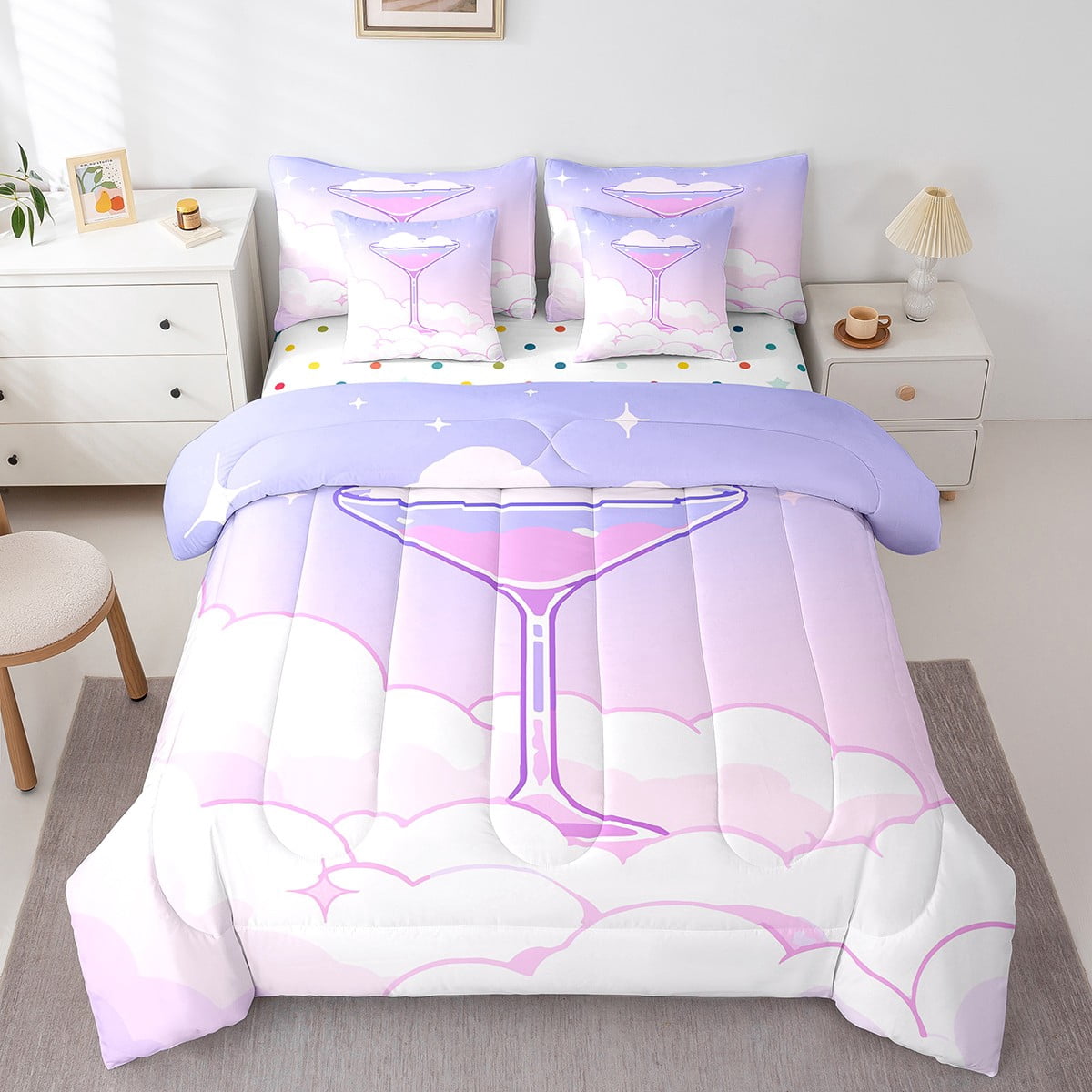 Cocktail Glass 7 Piece Comforter Set Twin Bed in a Bag,Cartoon Glass ...