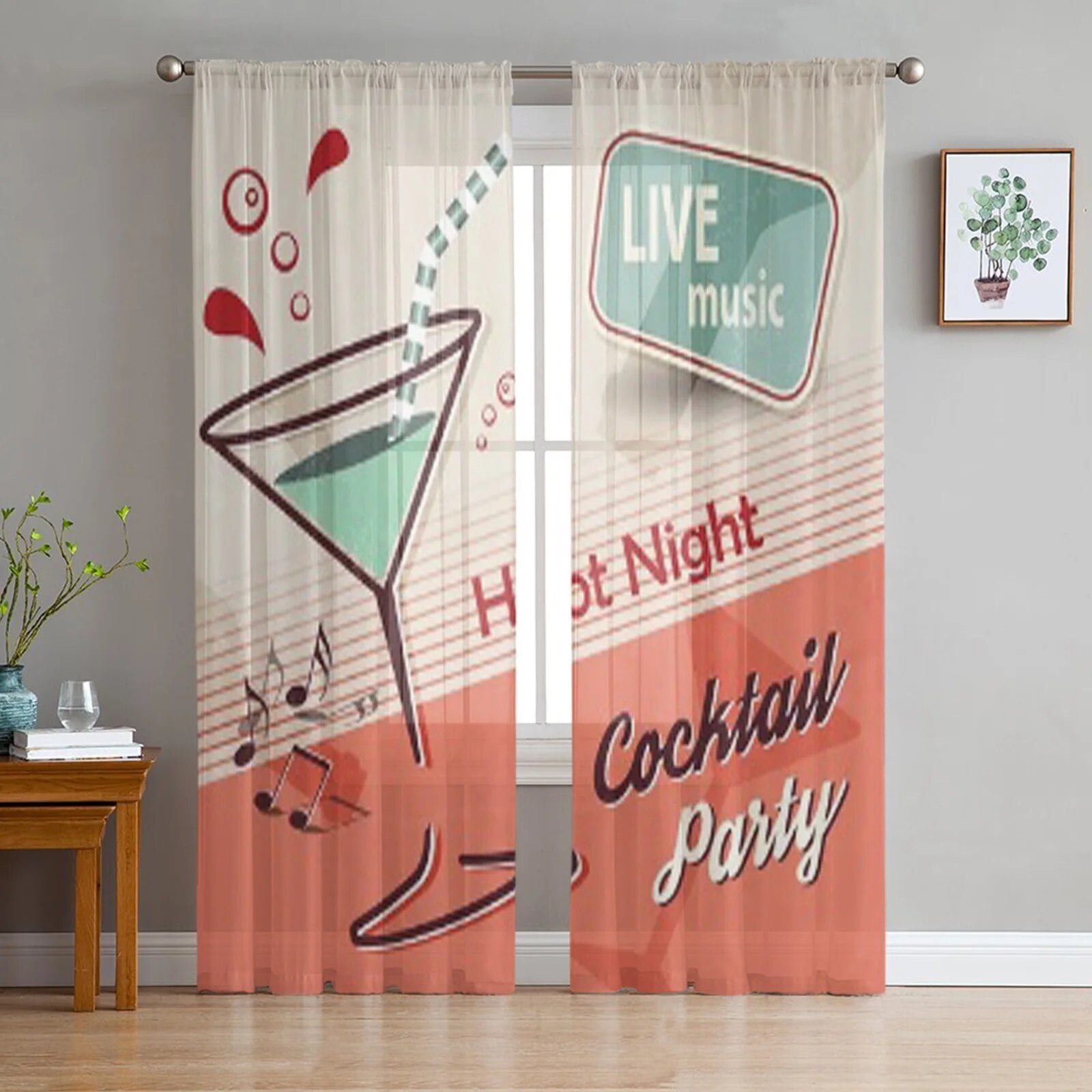 Cocktail Glass And Music Notes Retro Poster Design Chiffon Sheer ...