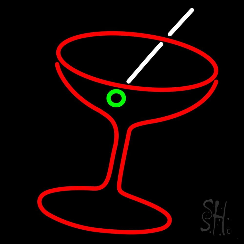 Cocktail Glass LED Neon Sign 24 x 24 - inches, Clear Edge Cut Acrylic ...