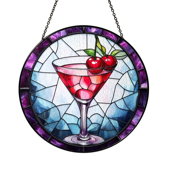 Cocktail Glass Stained Glass Window Decor, Bar Hanging Art Panel Accent ...
