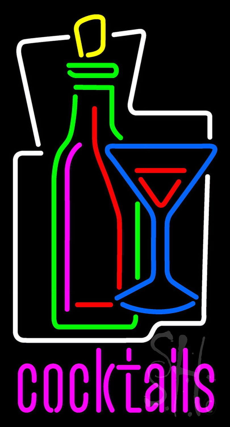 Cocktail Glass & Wine Bottle Cocktail LED Neon Sign 20 x 37 - inches ...