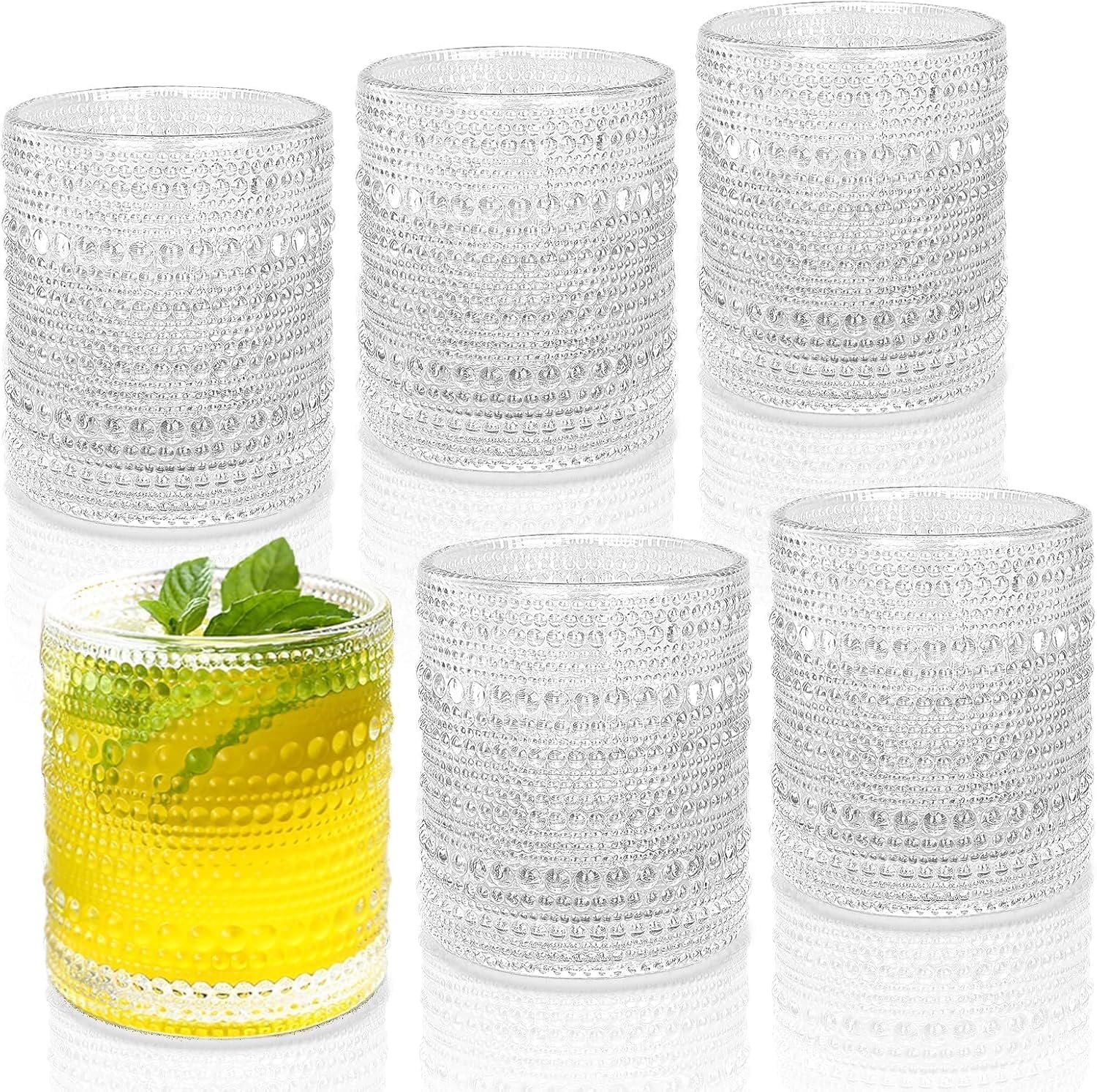 Cocktail Glasses 10 oz Hobnail Drinking Glasses Set of 6, Vintage ...