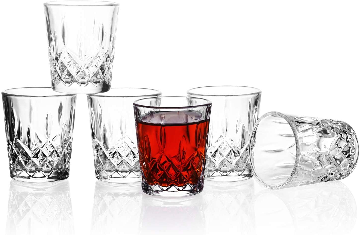Valeways Diamond-Patterned Shot Glasses Set of 6, 1.75oz, Liquor ...
