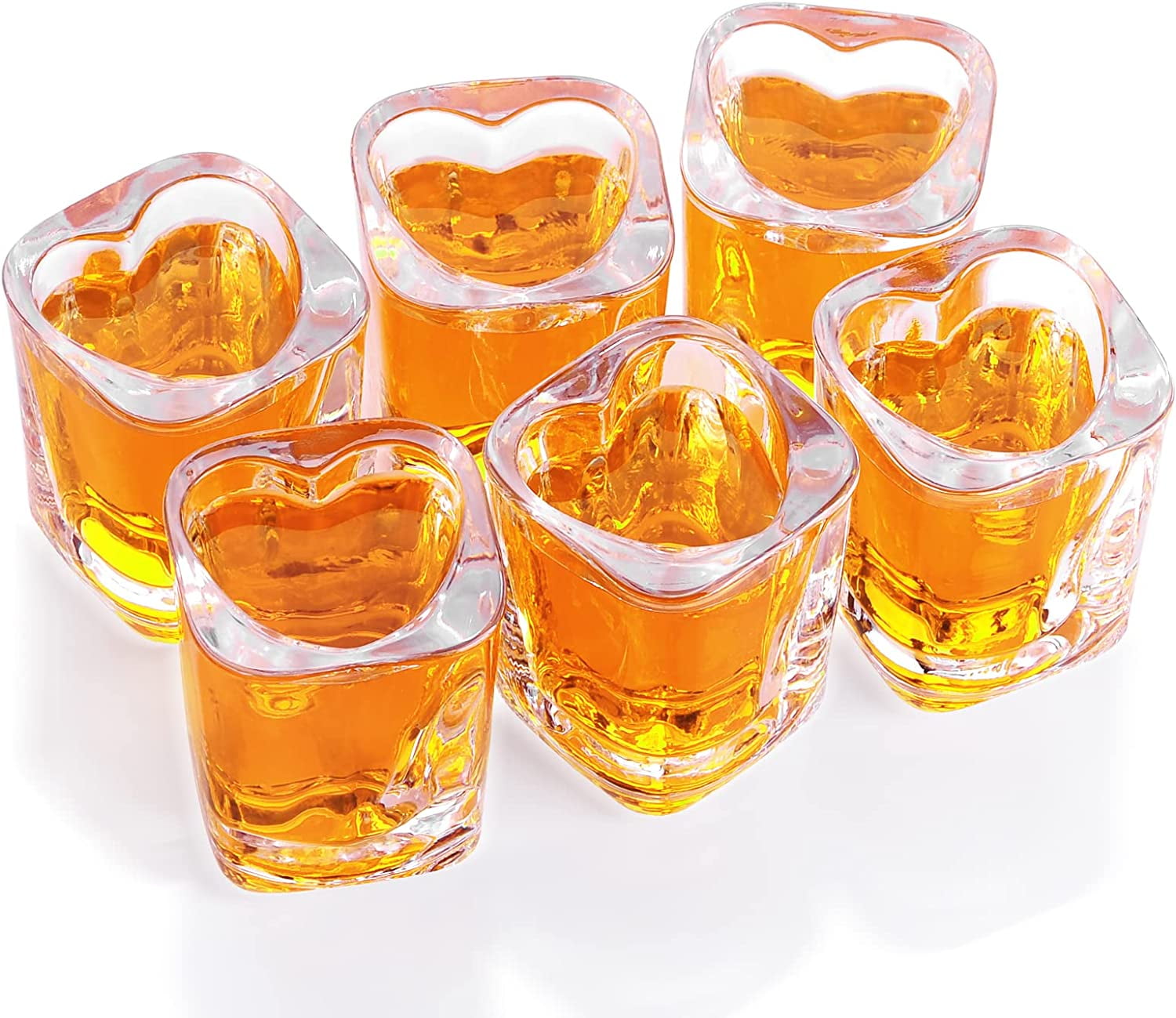 Valeways Heart Shaped 2oz Shot Glasses Set of 6 for Tequila, Liquor ...