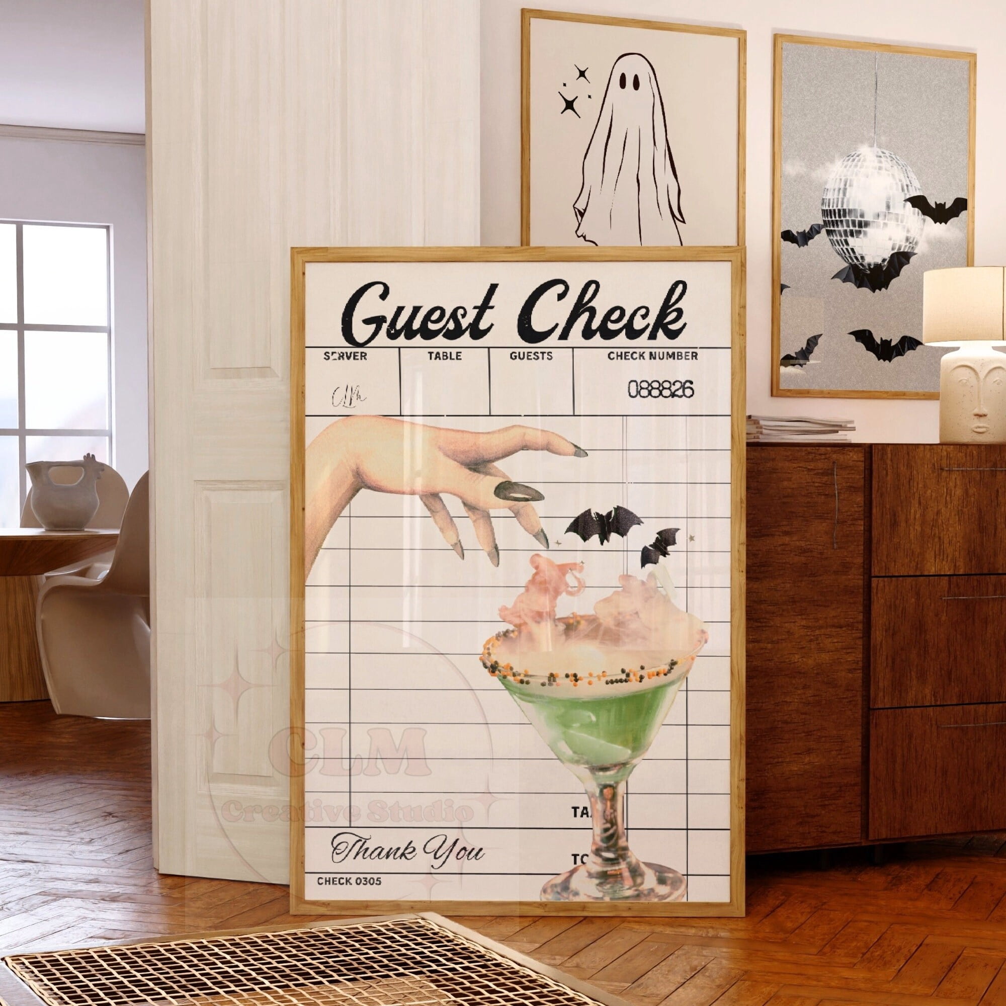 Cocktail Guest Check Print, Trendy Retro Vibe Print, Preppy Bar Cart ...