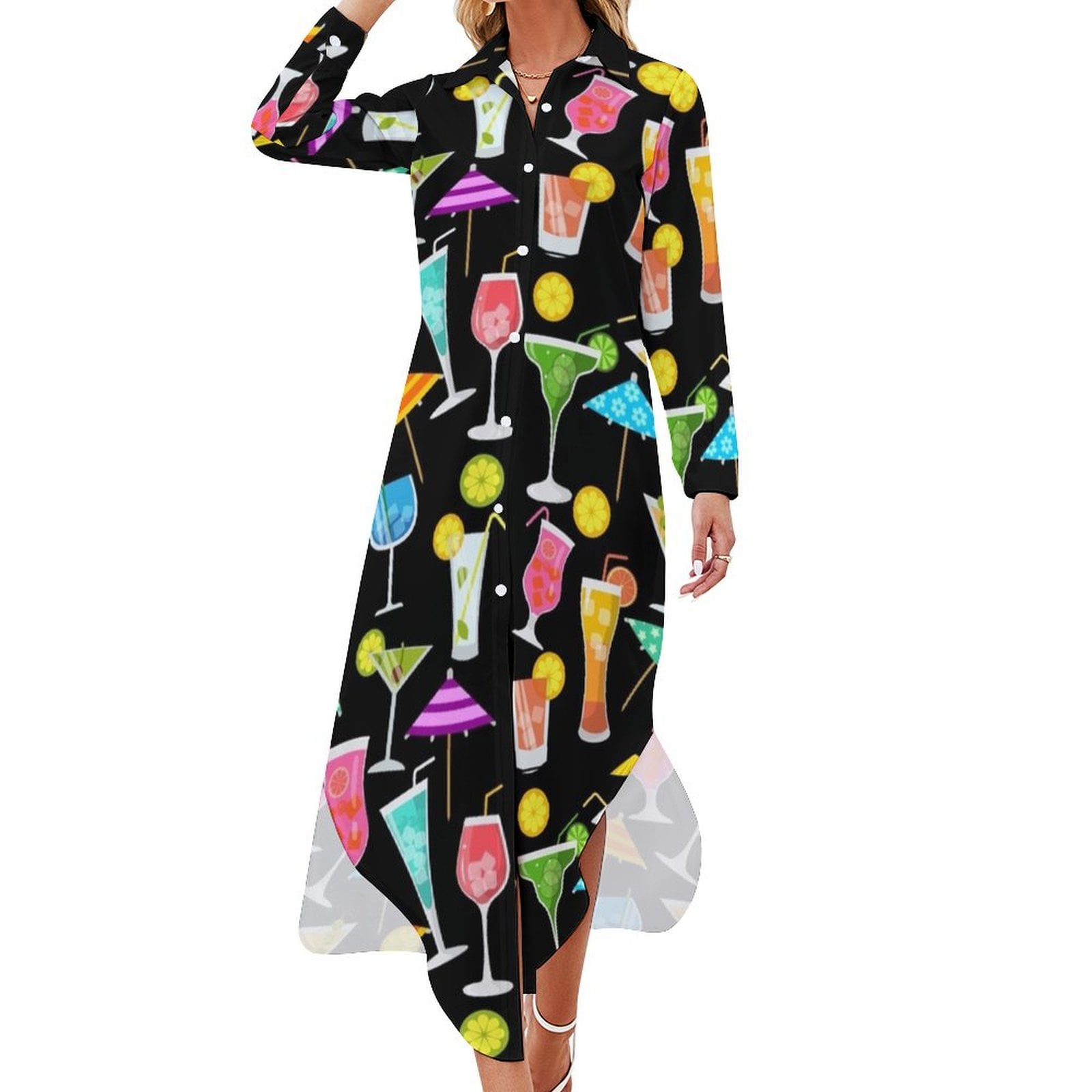 Cocktail Happy Hour Party Time Pattern Long Sleeved Shirt Dress dress ...