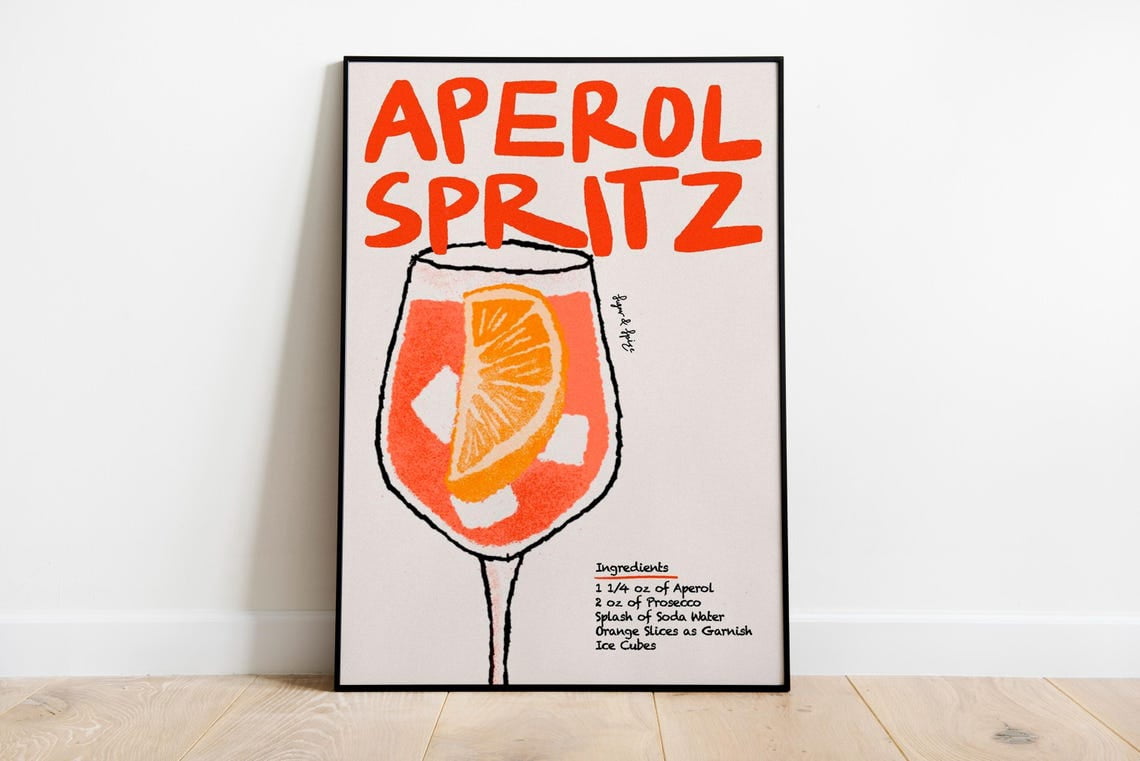 Cocktail Italy Trendy Retro Wine Illustration Bar Cart Blue Doodle ...