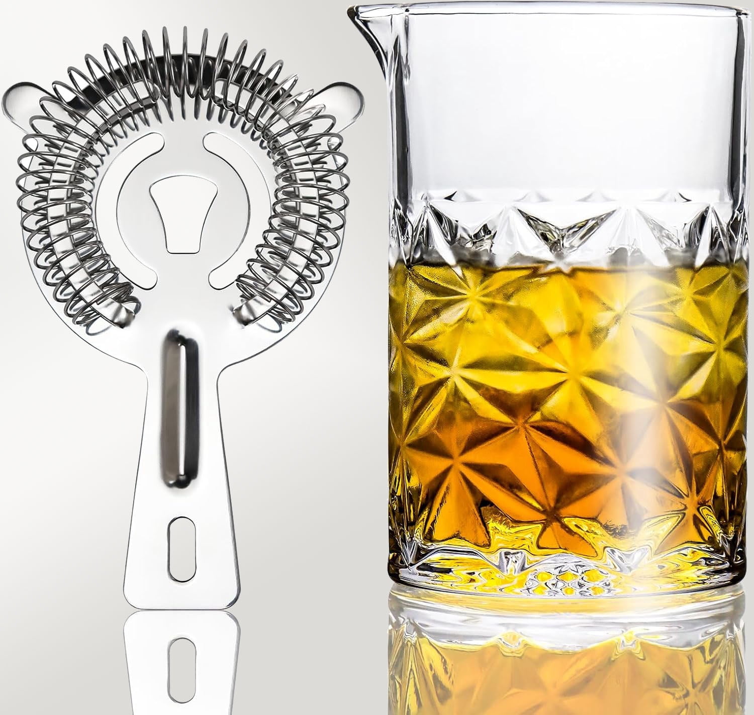 Cocktail Mixing Glass with Strainer Set, 24 oz Crystal Stirring Glass ...