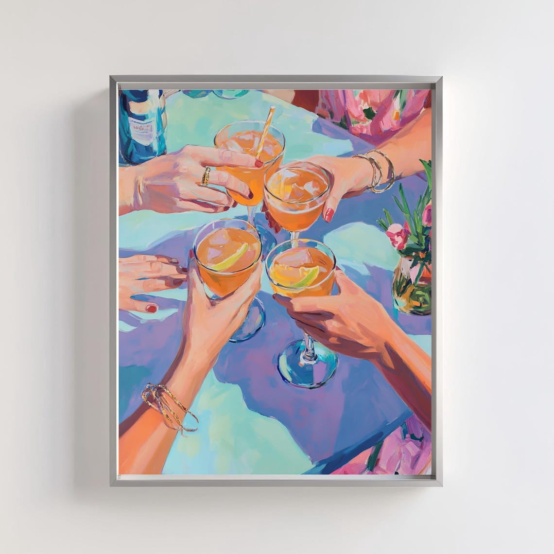 Cocktail Party Art Print, Cheers Artwork, Vibrant Drink Scene For ...