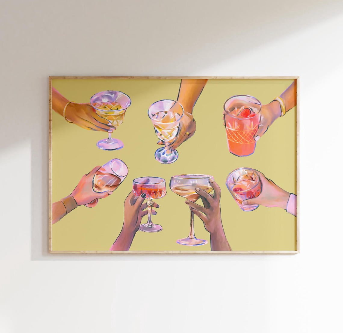 Cocktail Party Wall Art - Cheers, Modern Bar Decor, Hand Painted Drink ...