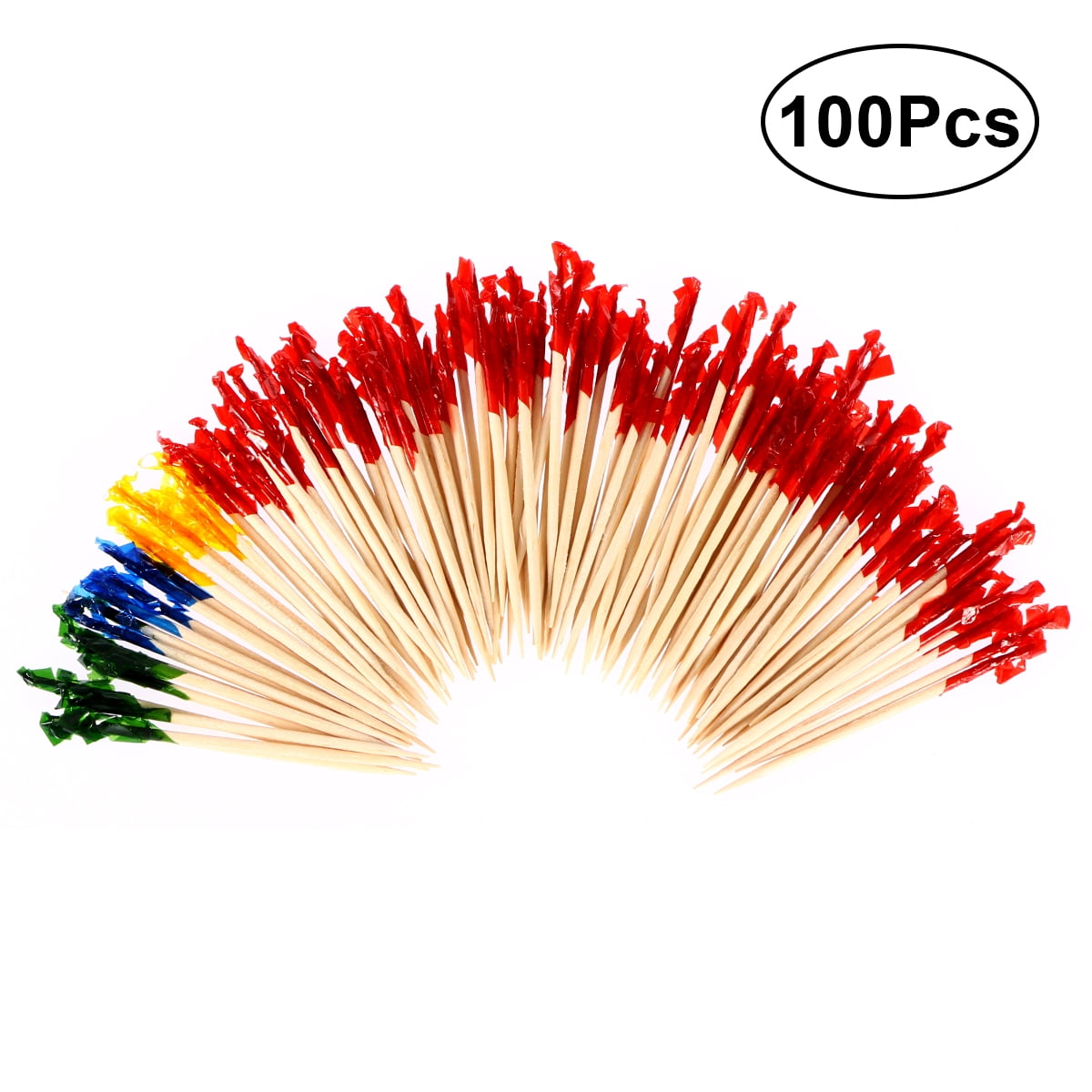 Cocktail Picks, 100pcs Bamboo Fruit Picks with Colorful Plastic Strip ...