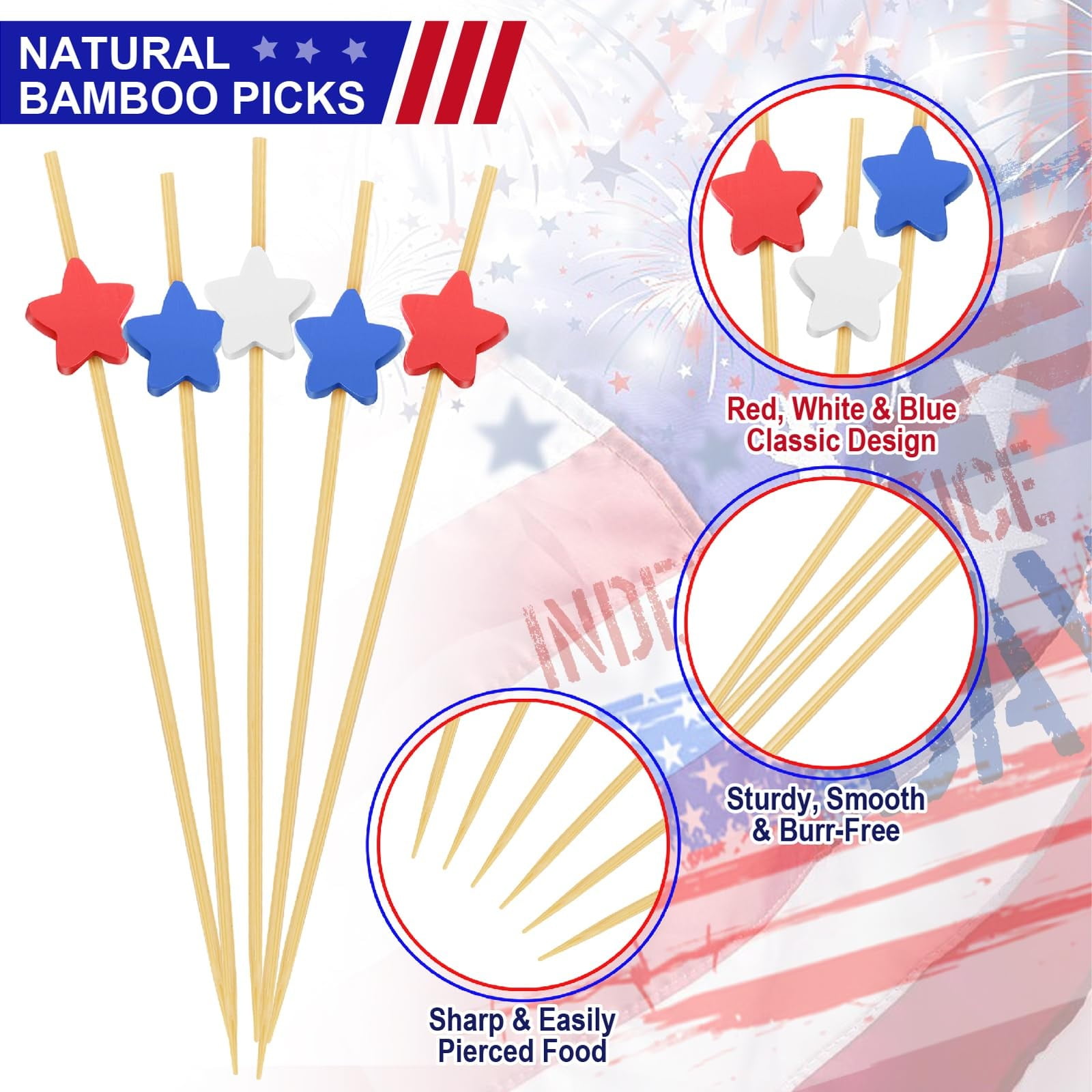 Cocktail Picks,100pcs Red White Blue Star Fancy Toothpicks for ...
