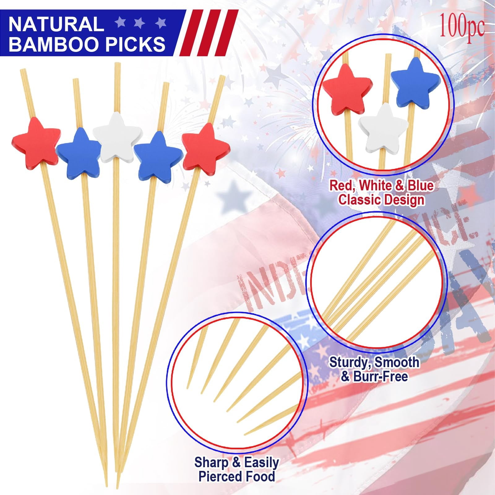Cocktail Picks,100pcs Red White Blue Star Fancy Toothpicks for ...