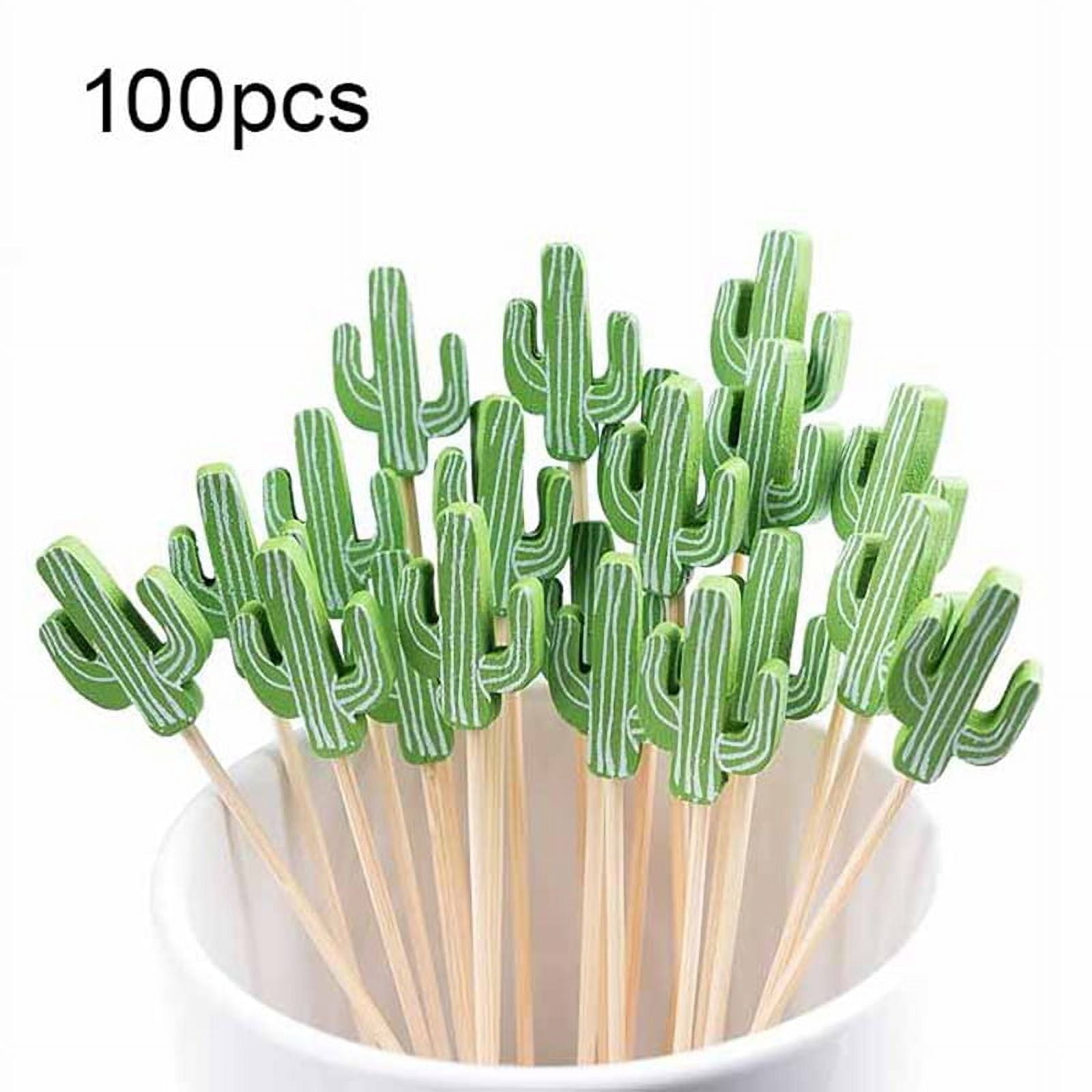 Cocktail Picks Handmade Bamboo Toothpicks 100Pcs 5.1in Green Cacti ...