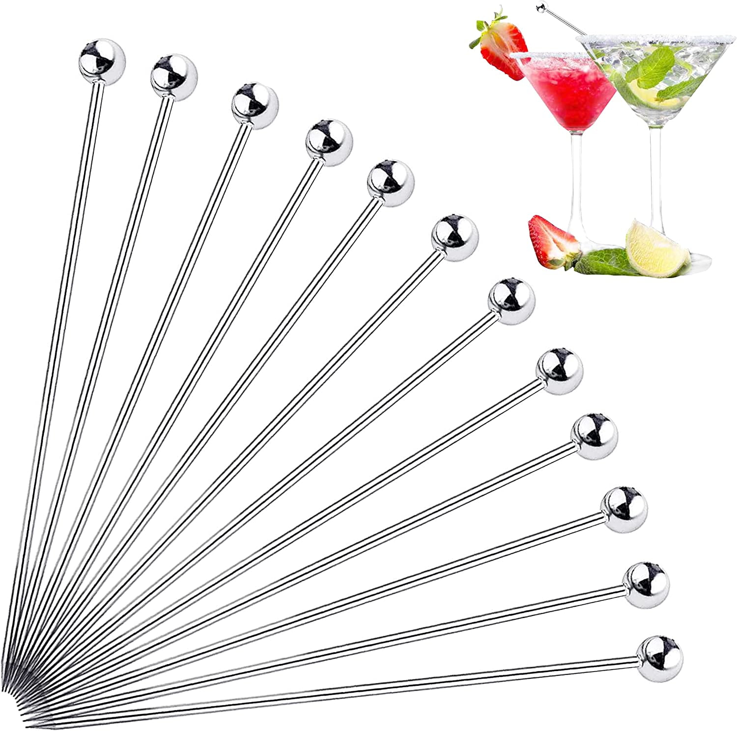 Cocktail Picks Reusable Stainless Steel Martini Picks Set Fruit Stick ...