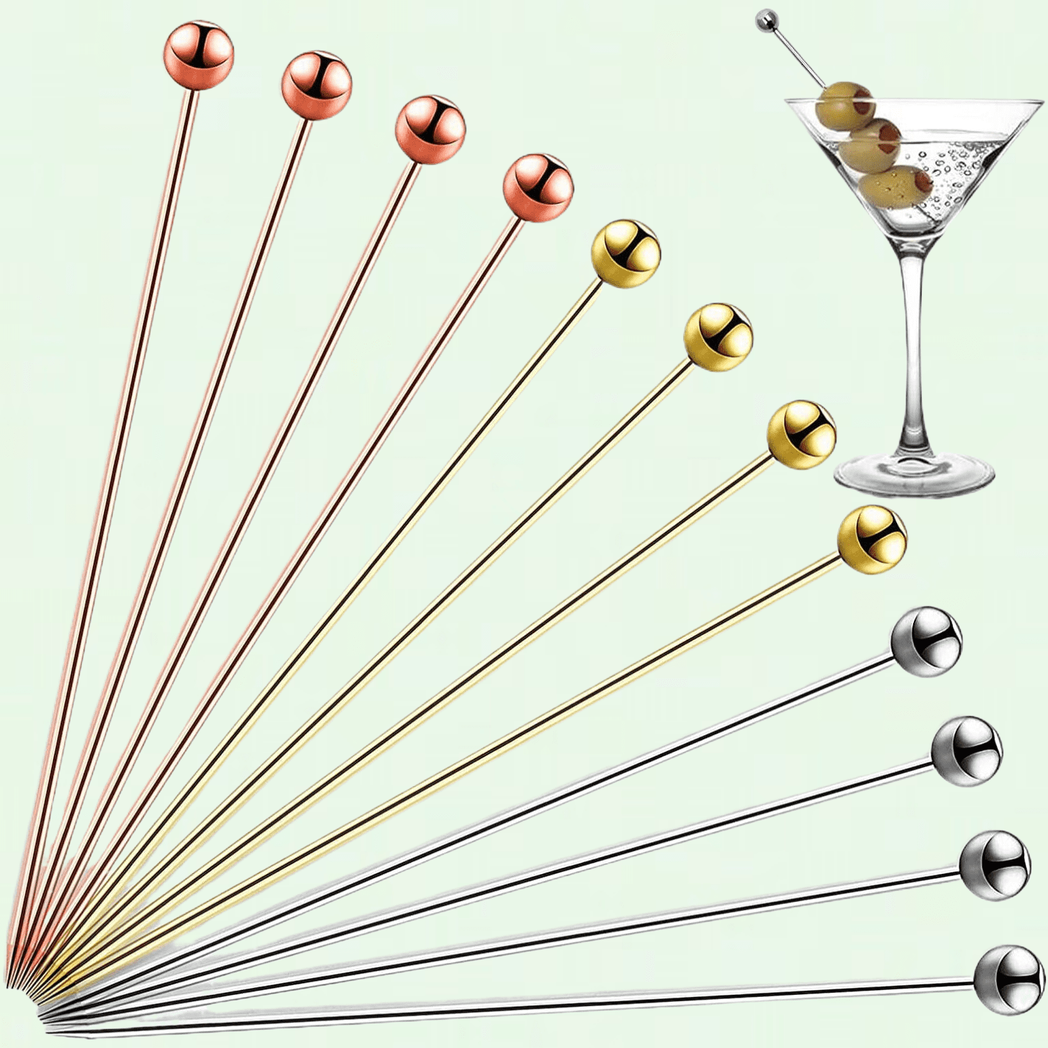 Cocktail Picks Set of 12, Reusable Stainless Steel Garnish Toothpicks ...