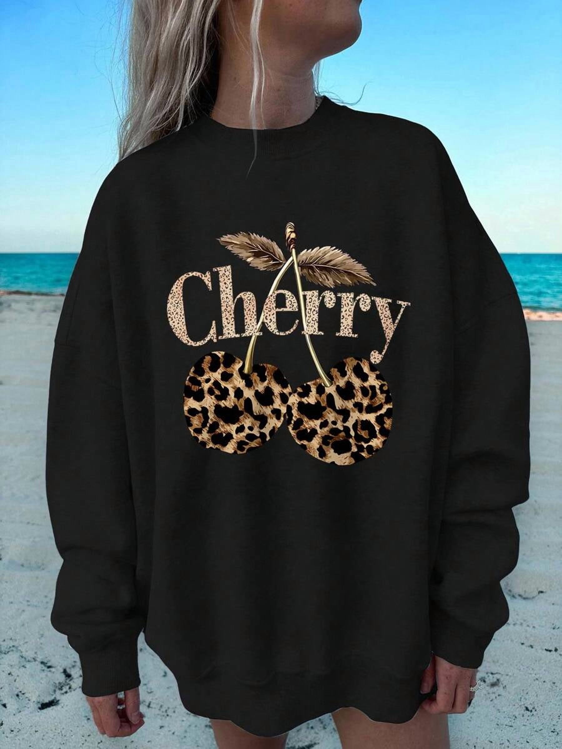 Cocktail Print Casual Minimalist Pattern Loose Fit Thick Crew Neck Long ...
