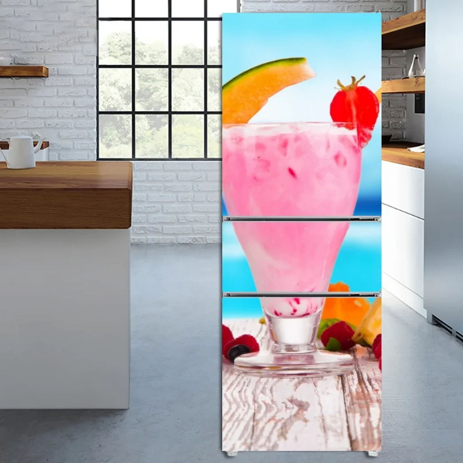 Cocktail Print Kitchen Fridge Decorative Stickers PVC Waterproof Duplex ...