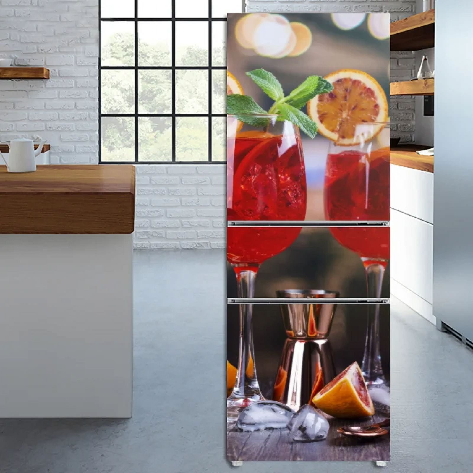 Cocktail Print Kitchen Fridge Decorative Stickers PVC Waterproof Duplex ...