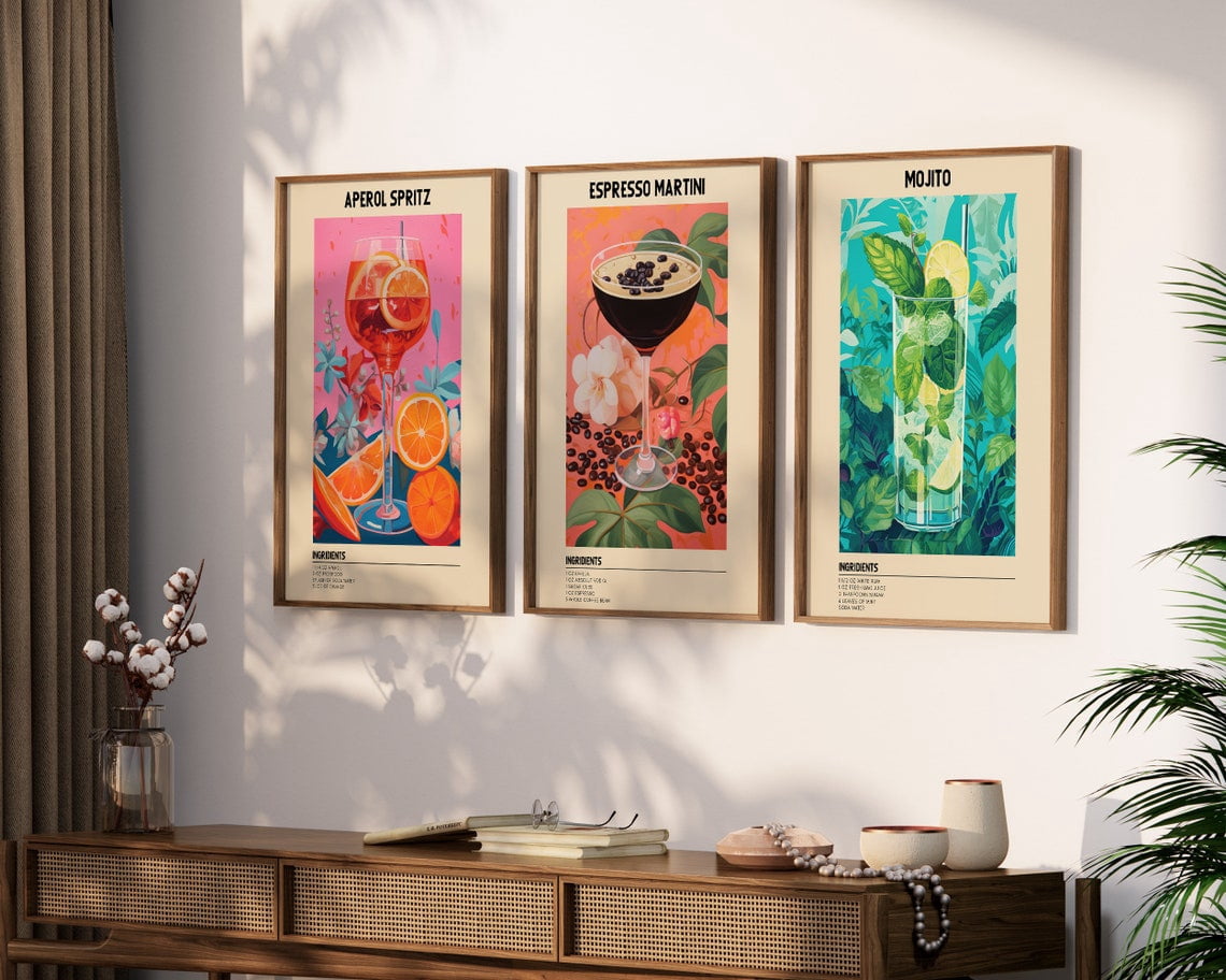 Cocktail Prints Aperol Spritz Espresso Martini Mojito Bar Cart Decor ...