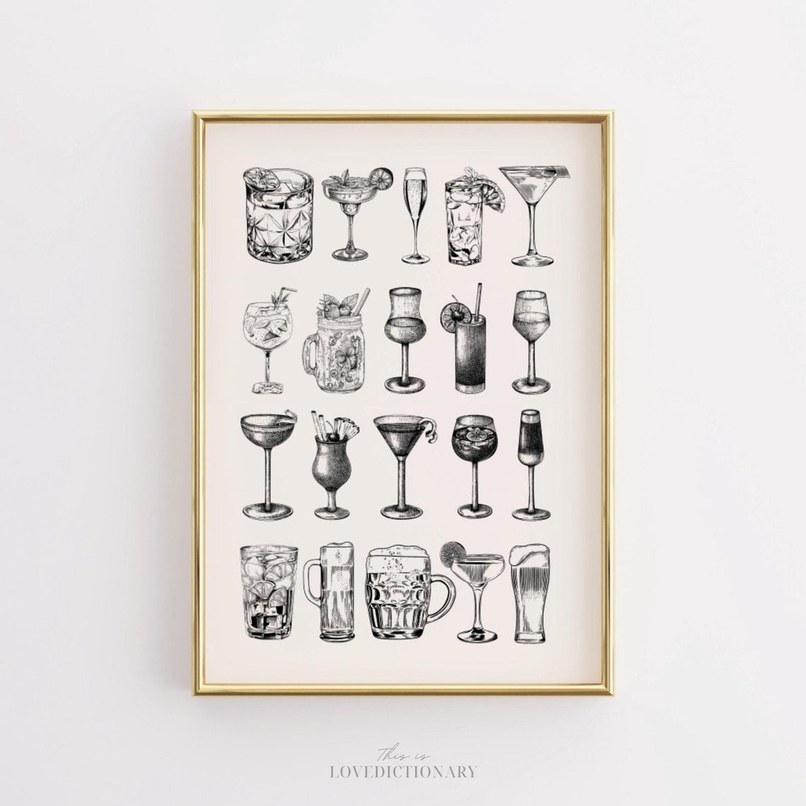 Cocktail Prints Sketch, Bar Cart Wall Decor, Cocktail Posters, Bar Cart ...