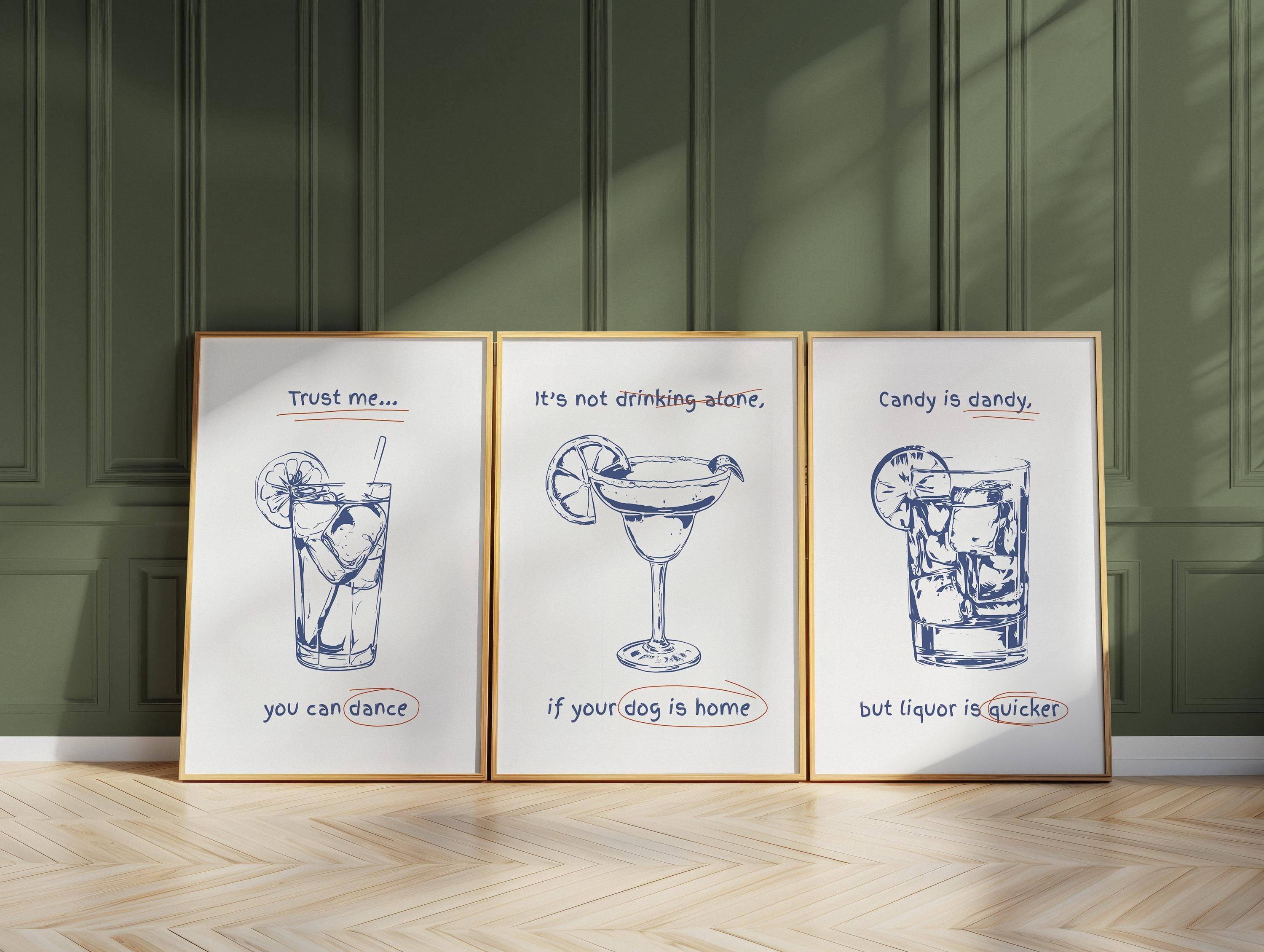 Cocktail Quote Art Print Set Home Bar Gallery Wall Home Decor Office ...