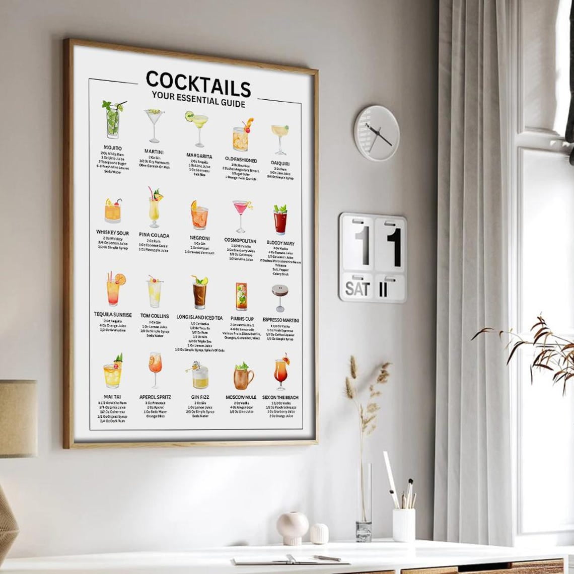 Cocktail Recipe Chart : Home Bar Drink Guide, Colorful Mixology Art ...