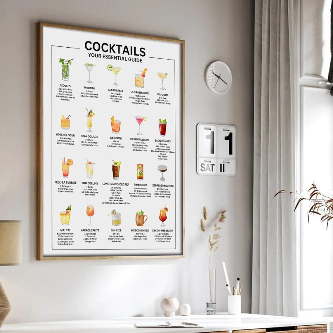 Cocktail Recipe Chart : Home Bar Drink Guide, Colorful Mixology Art ...