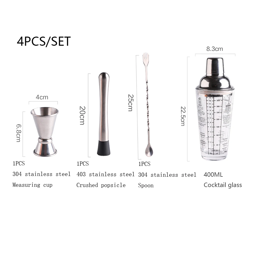 Cocktail Shaker 400ml Glass Transparent Cup Mixing Wine Glass Party Bar ...